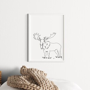 Minimalist Moose Line Art, Digital Download, Wildlife Elk Print, Animal ...