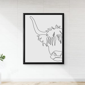 Minimalist Highland Cattle Line Art, Digital Download, Cow Outline ...