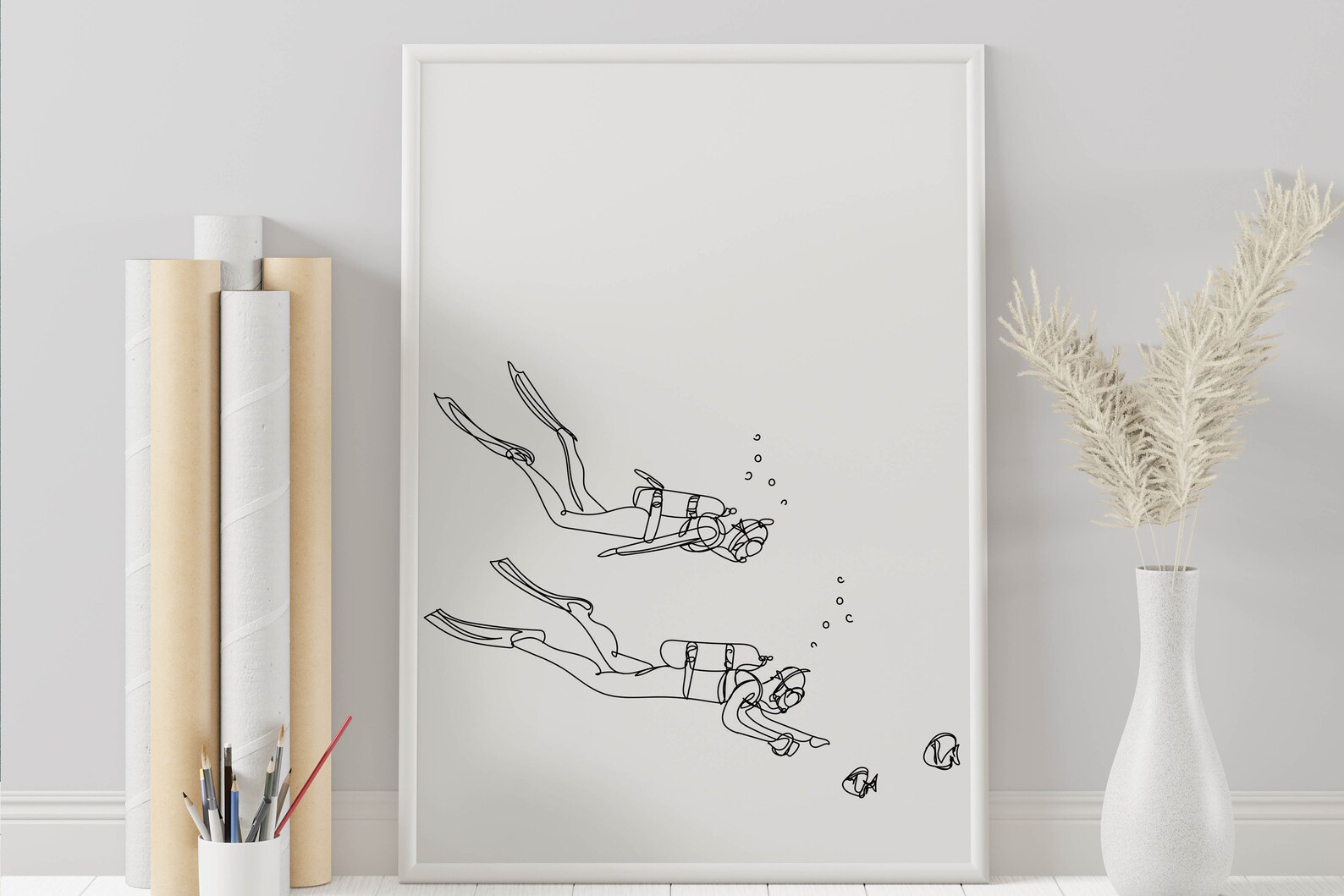 Minimalist Scuba Diving Couple Line Art, Digital File, Water Sport ...