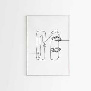 Minimalist Snowboard Line Art Print, Winter Sports Wall Art, Digital ...