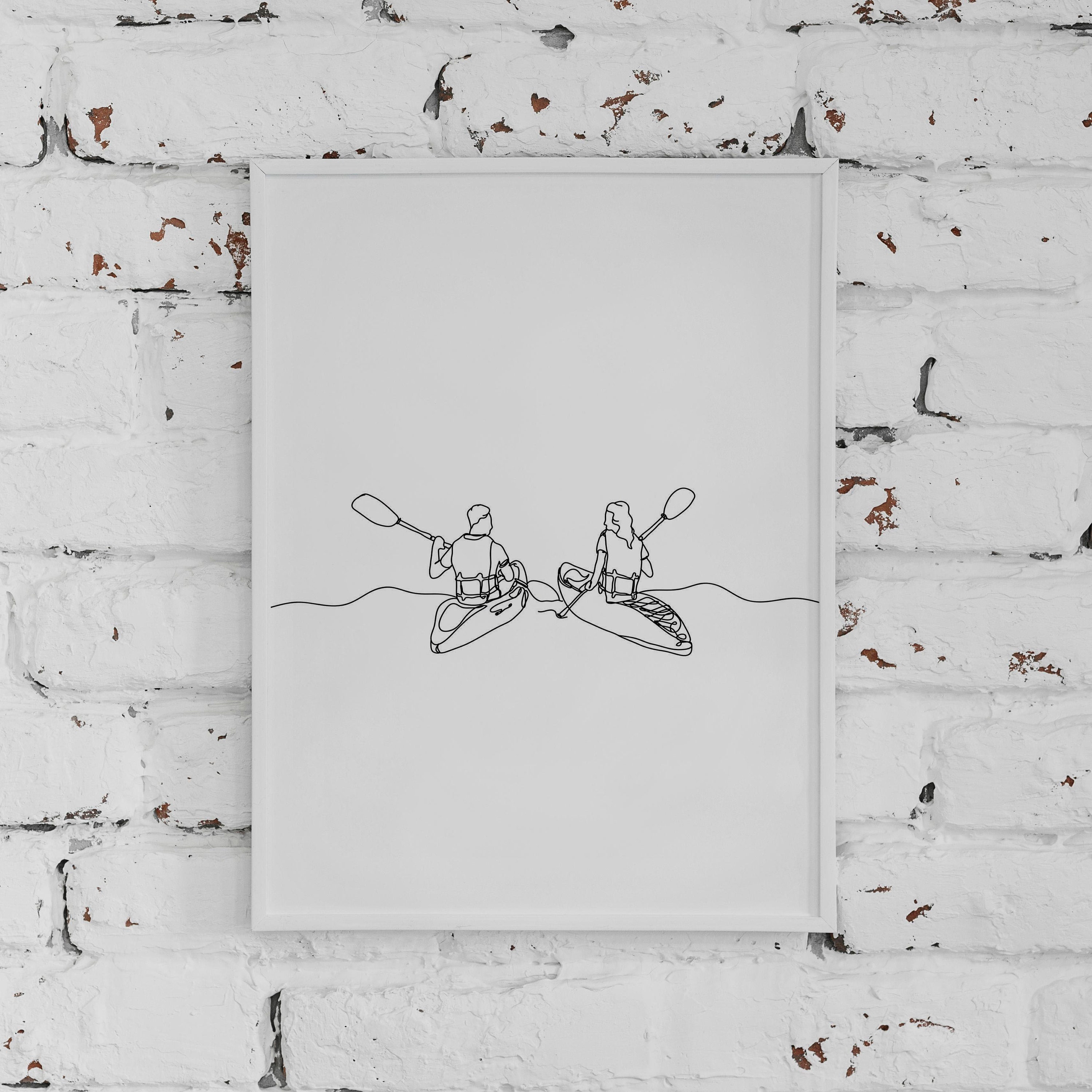 Minimalist Kayak Line Art Print Water Sport Printable Canoe - Etsy