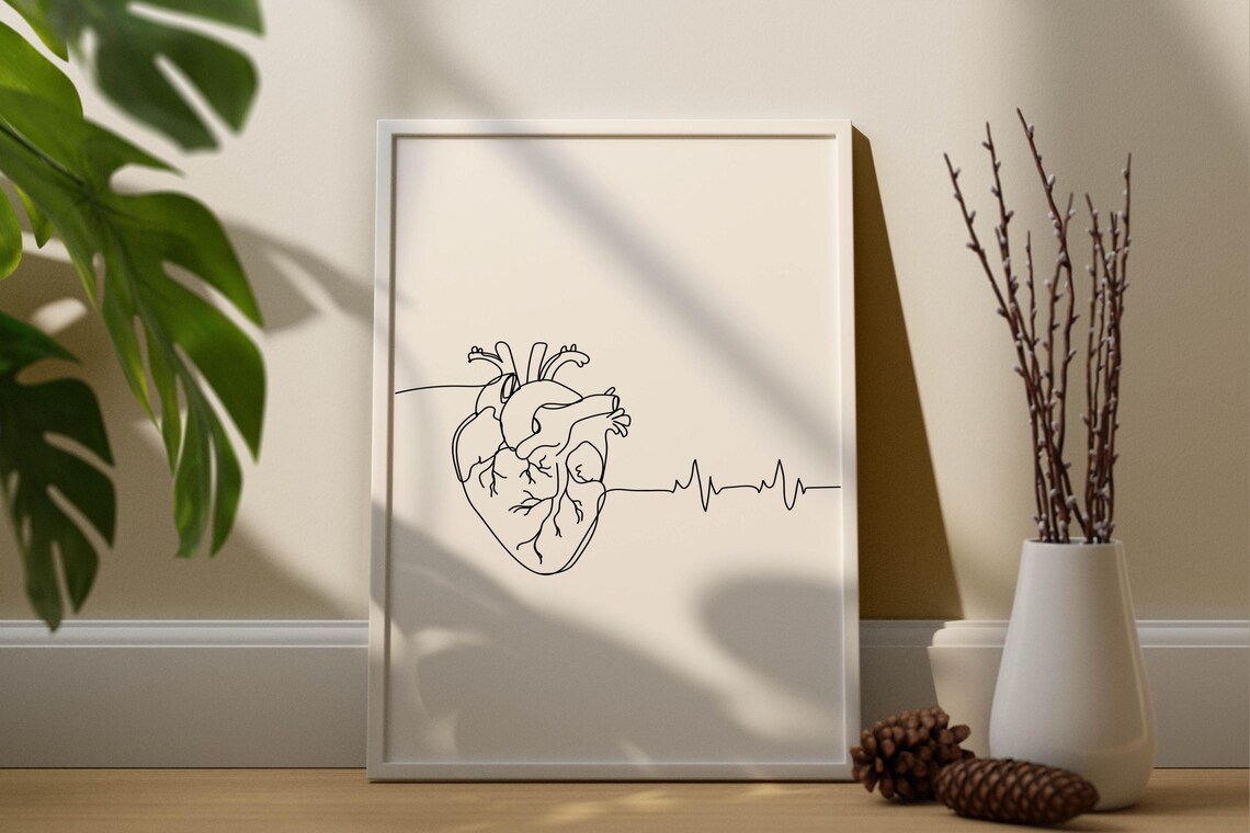 Minimalist Cardiologist Line Art, Digital Download, Physician Print ...