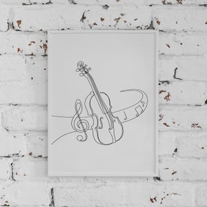 Minimalist Violin Line Art, Digital Download, Stringed Music Print ...