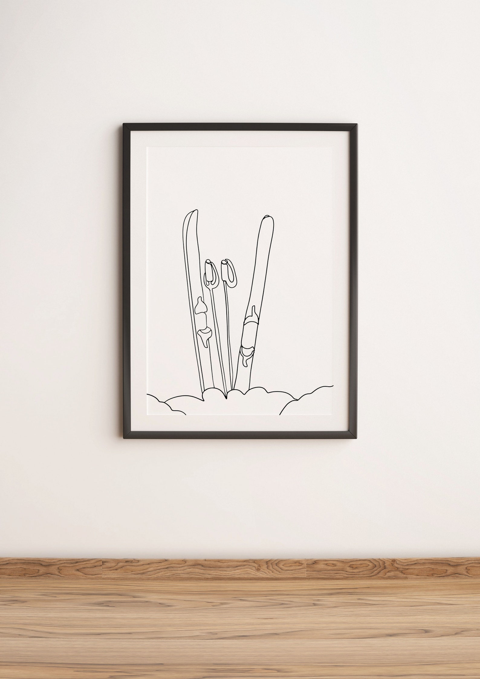 Minimalist Ski Gear Line Art, Sport Outline Drawing, Digital Download ...