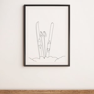 Minimalist Ski Gear Line Art, Sport Outline Drawing, Digital Download ...