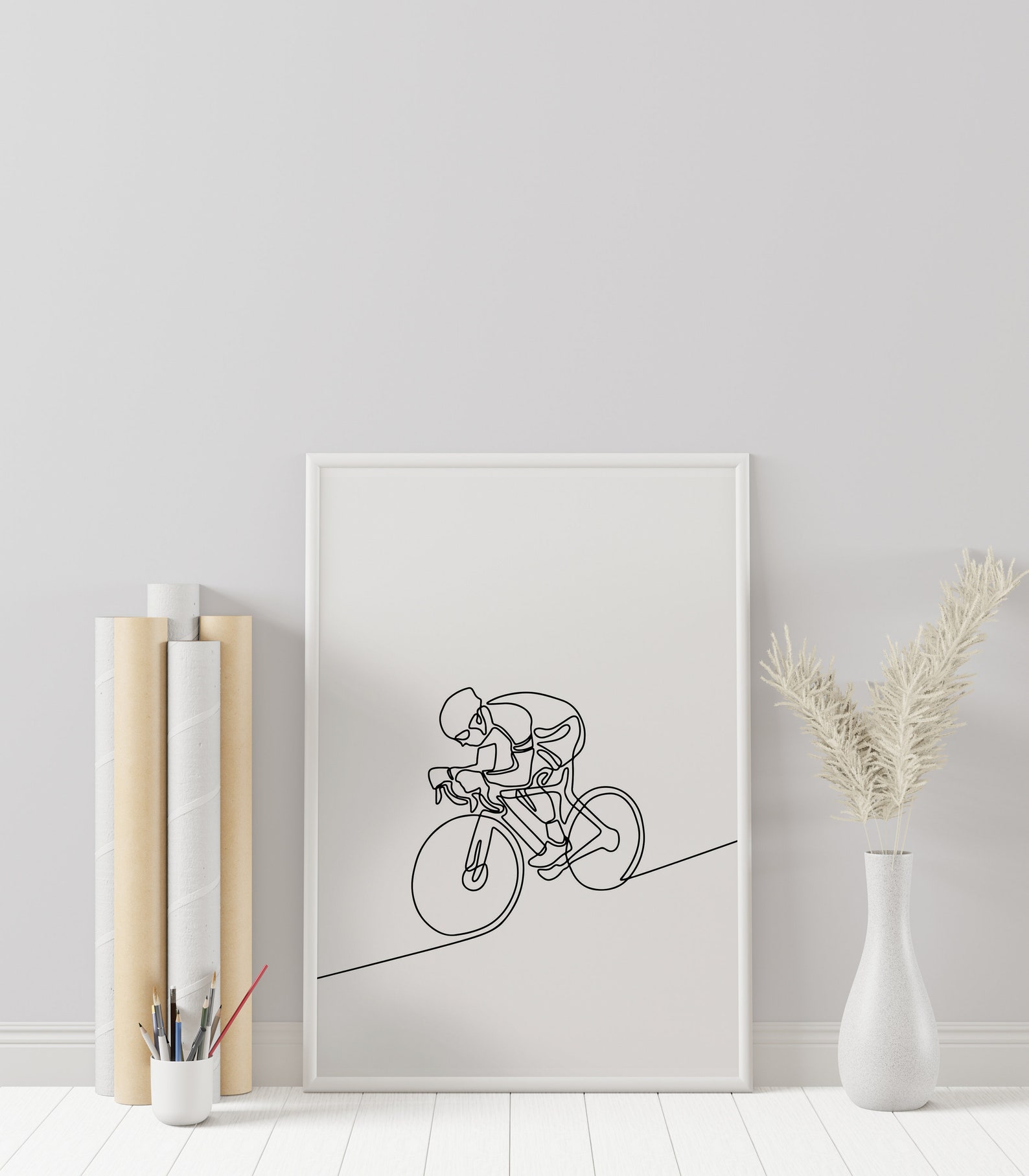 Cyclist Line Art, Minimalist Biker Wall , Digital Download, Mountain ...