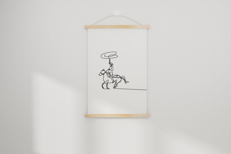 Minimalist Cowboy Line Art Digital Download Horse Rider - Etsy