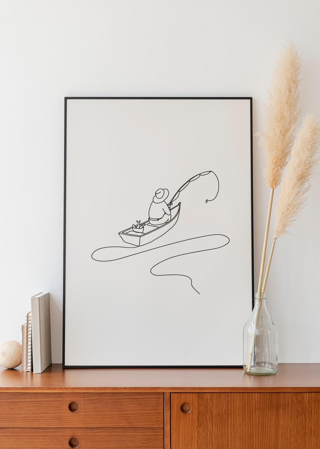 Minimalist Fisherman Line Art Print, Fisher Printable Wall Art, Dad ...