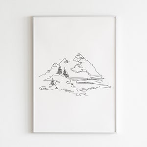 Minimalist Mountain Line Art Print Printable Wall Art | Etsy