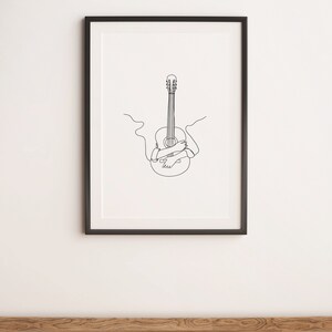 Minimalist Guitar Line Art, Digital Download, Simple Sketch, Room ...