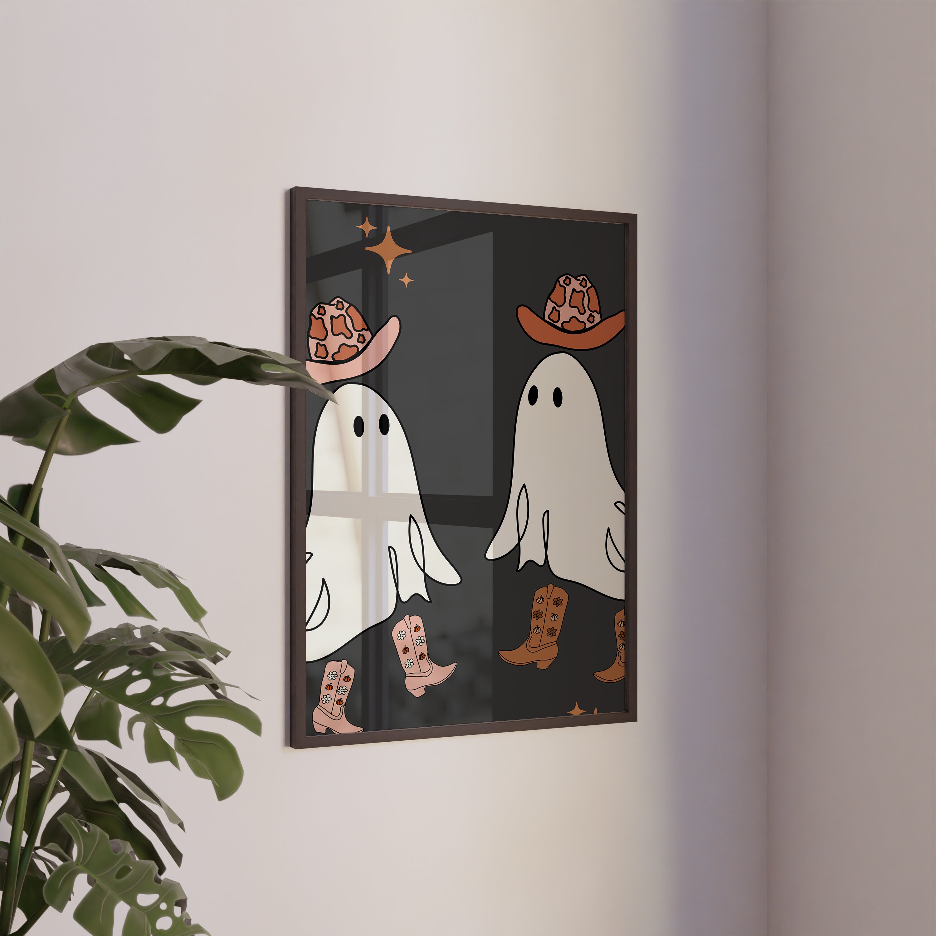 Halloween Print, Cowboy Ghost in Boots, Western Poster, Fall Drawing ...