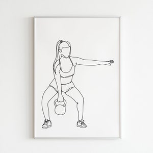 Fitness Line Art Poster, Minimalist Sport Printable, Digital Download ...
