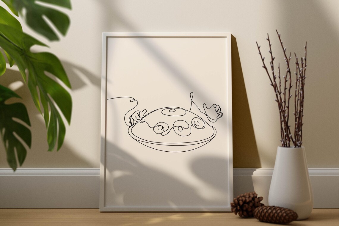 Minimalist Handpan Drum Drawing, Hang Drummer Line Art, Instrument ...