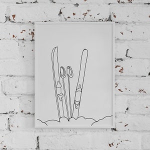 Minimalist Ski Gear Line Art, Sport Outline Drawing, Digital Download ...