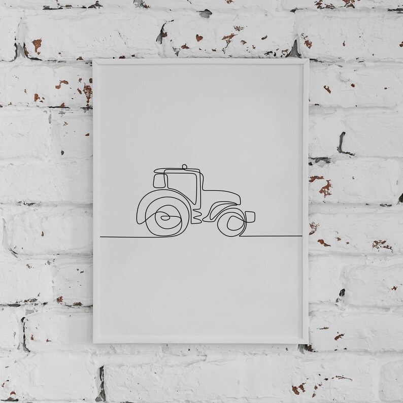 Minimalist Tractor Line Art Digital Download Transportation - Etsy