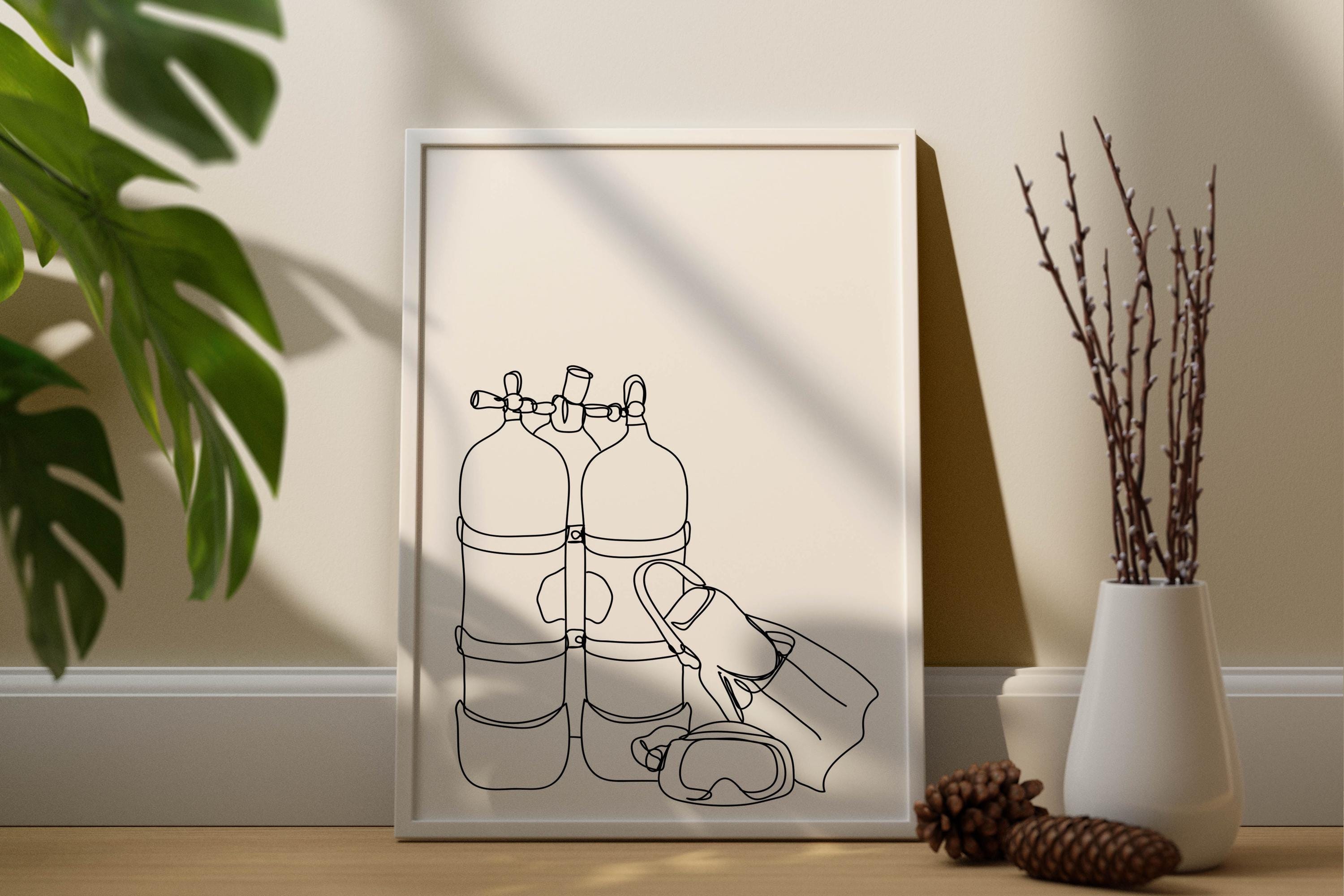 Minimalist Scuba Diving Line Art, Digital File, Water Sport Printable ...