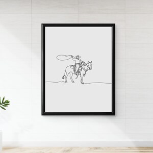 Minimalist Cowboy Line Art, Digital Download, Horse Rider Print ...