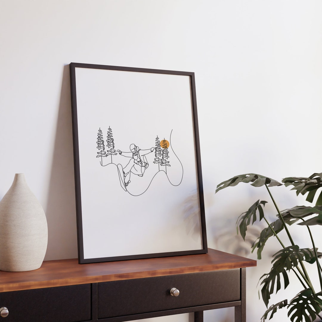 Minimalist Snowboard Line Art Print, Winter Sport Wall Art, Digital ...