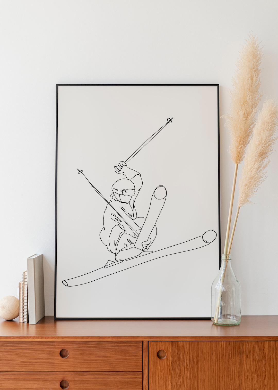 Minimalist Skiing Line Art, Winter Sport Decoration, Digital Download ...