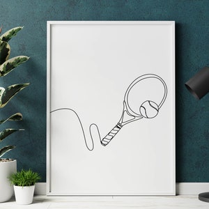 Minimalist Tennis Ball and Racket Line Art, Digital Download, Sport ...