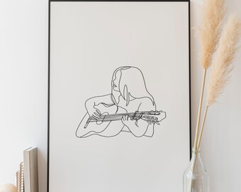 Minimalist Guitar Line Art Digital Download Simple Sketch - Etsy