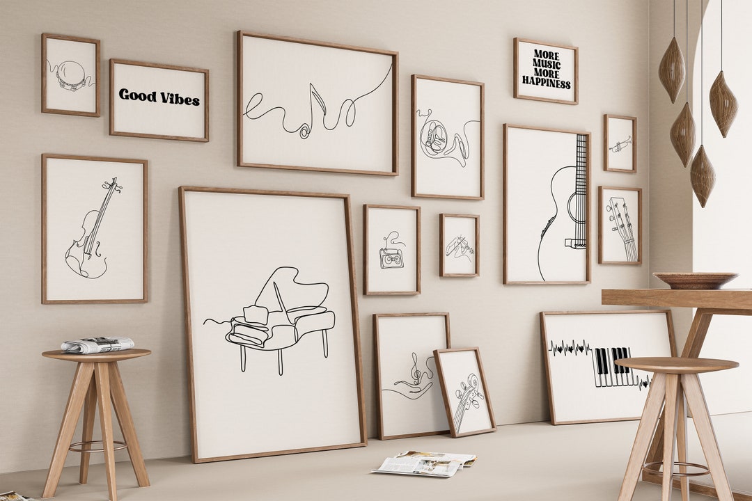 Music Line Art Wall Gallery Set 15 , Guitar Drawing, Digital File ...