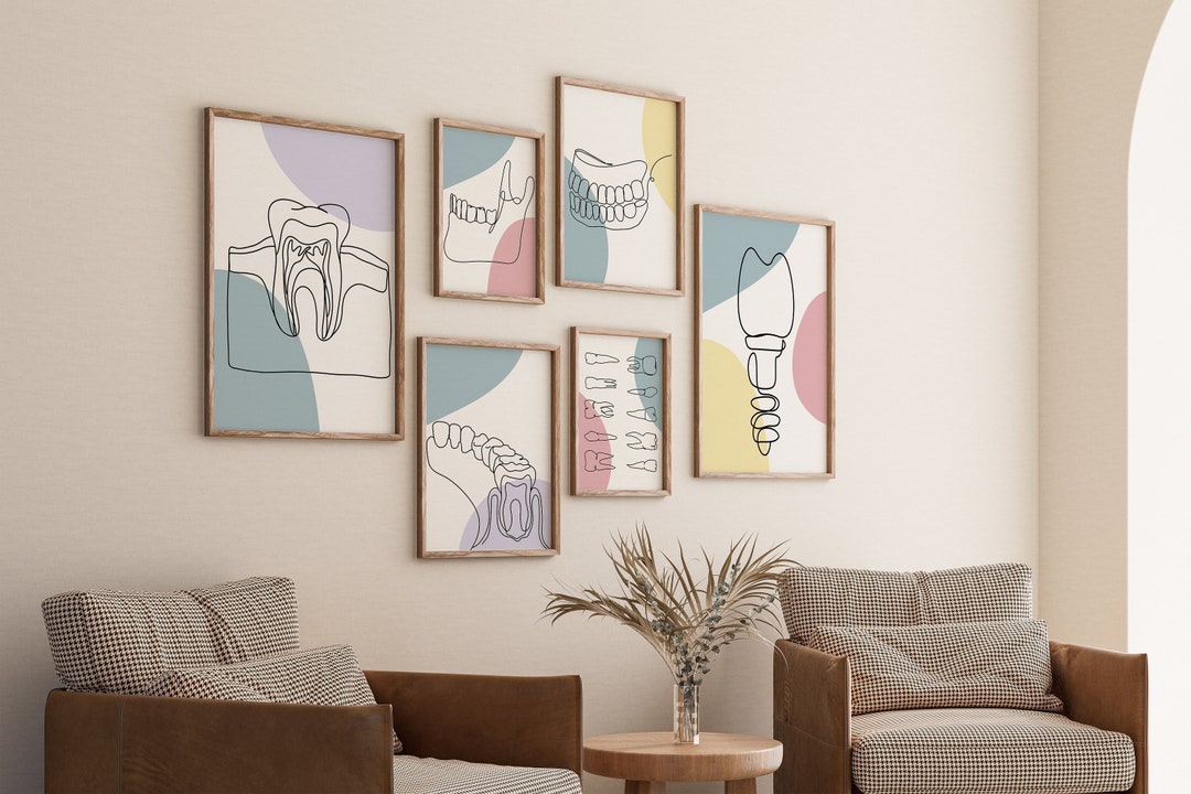 Dentist Gallery Set of 6 Drawings, Dental Office Decoration, Minimalist ...