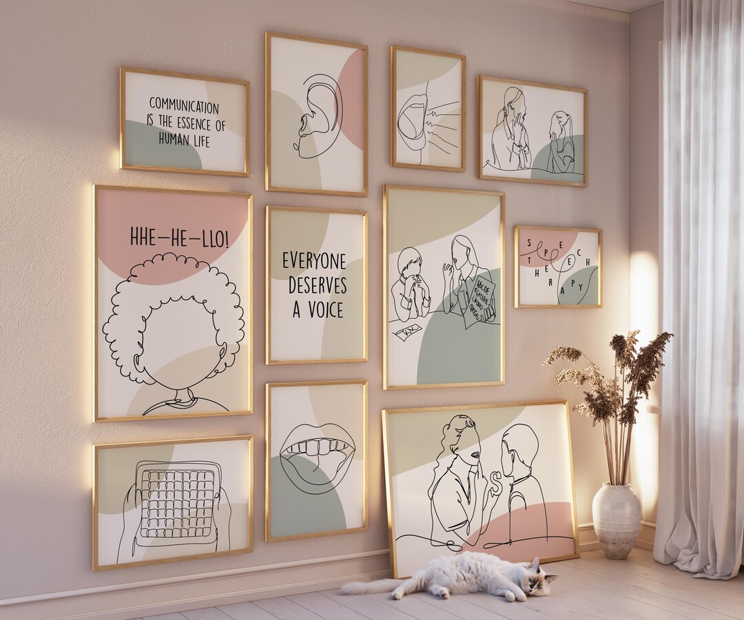 Minimalist Speech Therapy Line Art Gallery Set of 11 Drawings, Office ...