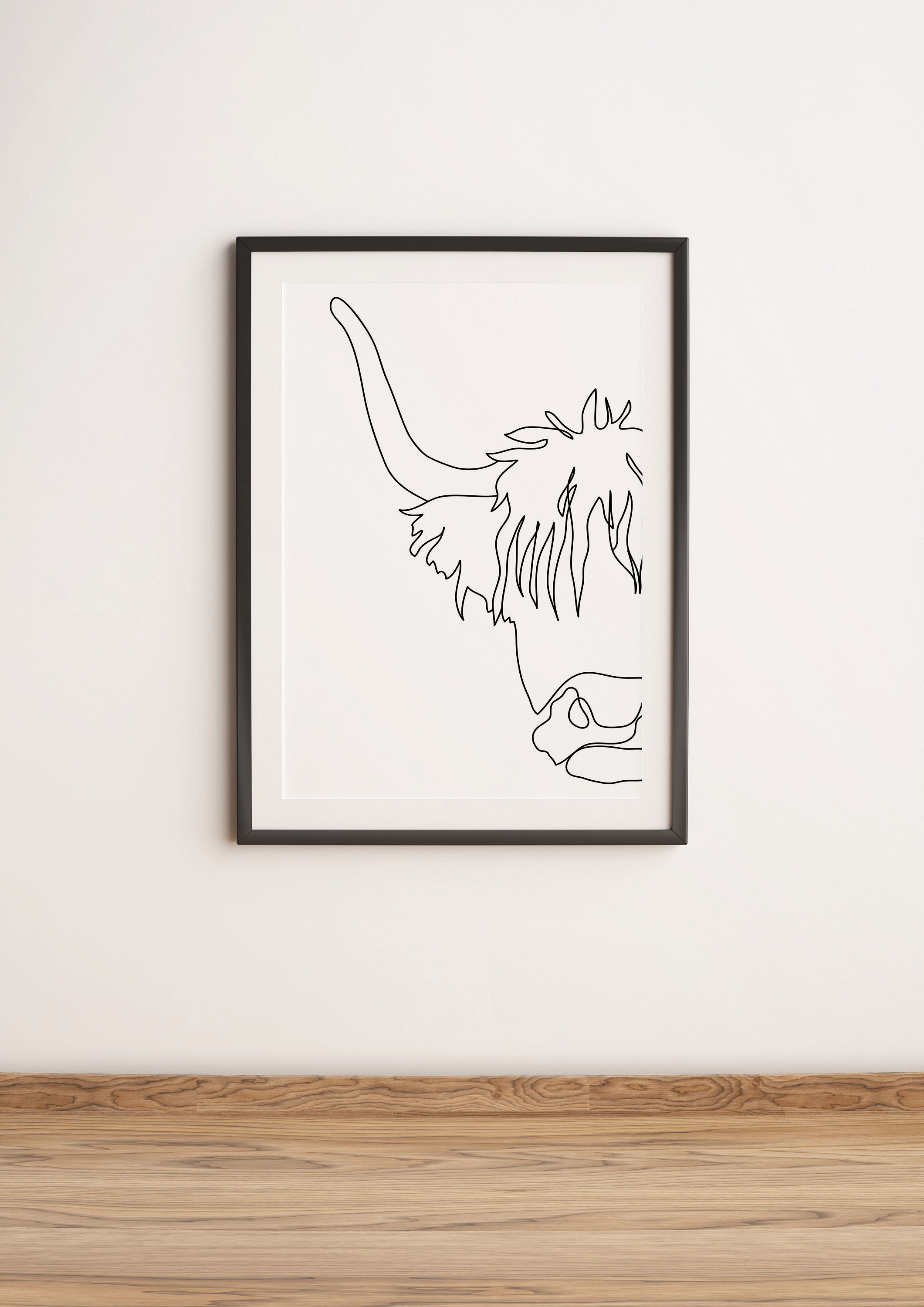 Minimalist Highland Cattle Line Art, Digital Download, Cow Outline ...