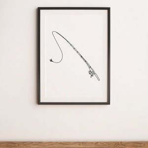Minimalist Fishing Rod Line Art Print, Angler Decoration, Dad Gift ...