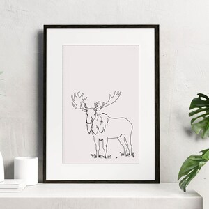 Minimalist Moose Line Art, Digital Download, Wildlife Elk Print, Animal ...