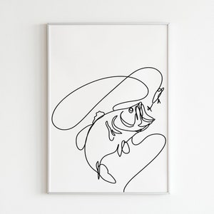 Fishing Wall Art, Minimalist Line Art, Fish Drawing Poster, Fisherman ...