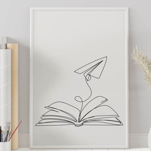 Minimalist Book Line Art, Digital Download, Books Outline Drawing ...