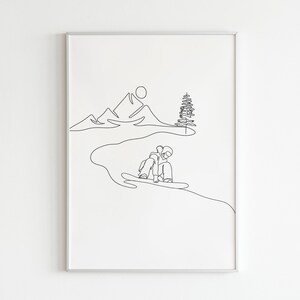 Minimalist Snowboard Line Art Print, Winter Sport Wall Art, Digital ...