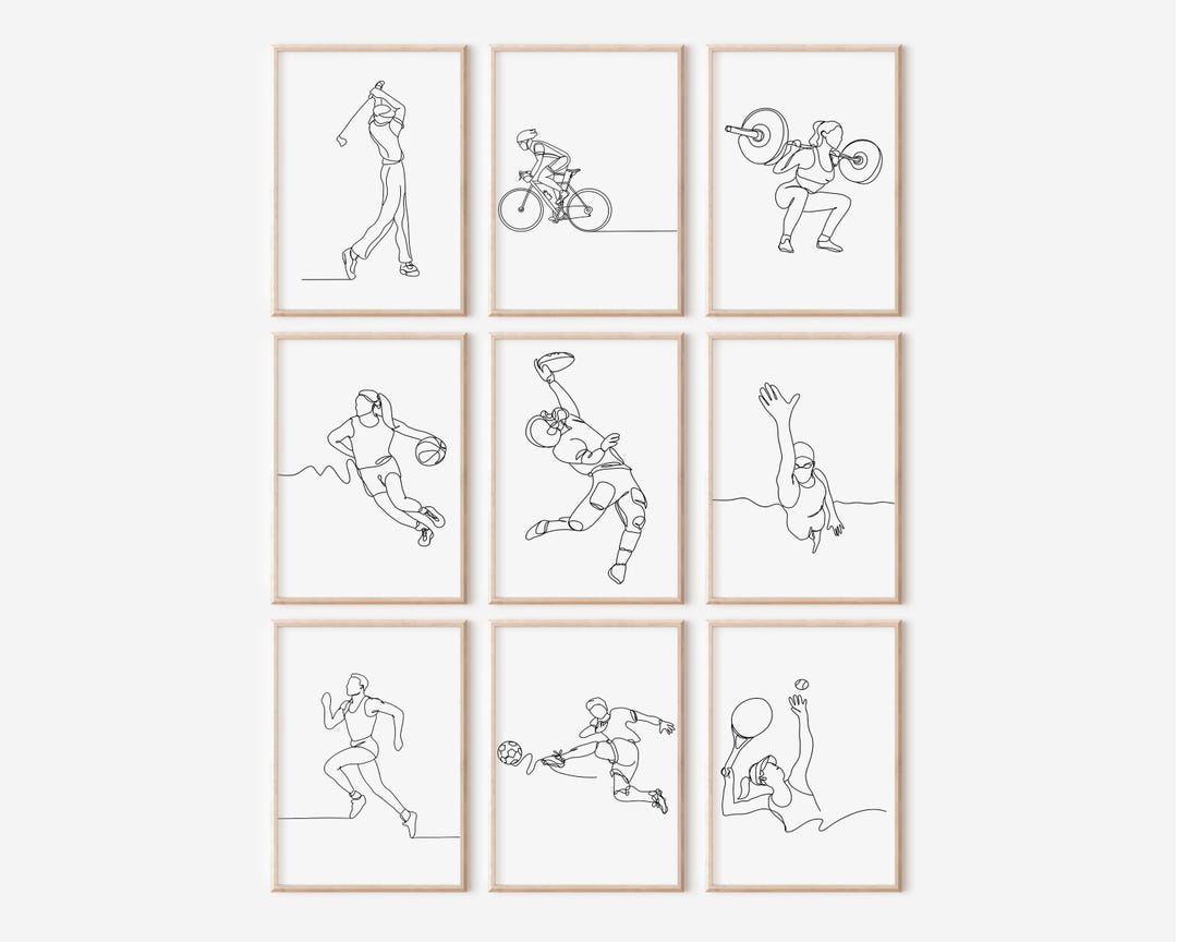 Minimalist Sport Line Art, Gallery Set of 9 Drawings, Digital Files ...