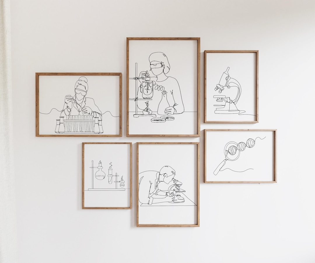 Minimalist Science Line Art, Wall Gallery Set 6, Digital Files, Biology ...