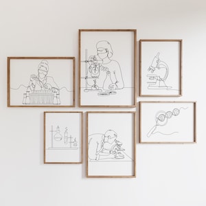 Minimalist Science Line Art, Wall Gallery Set 6, Digital Files, Biology ...