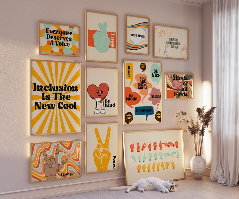 Fun Sign Language Art Gallery Set of 11 Drawing, Classroom Decoration ...