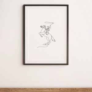 Minimalist Cowboy Line Art, Digital Download, Horse Rider Lasso Print ...