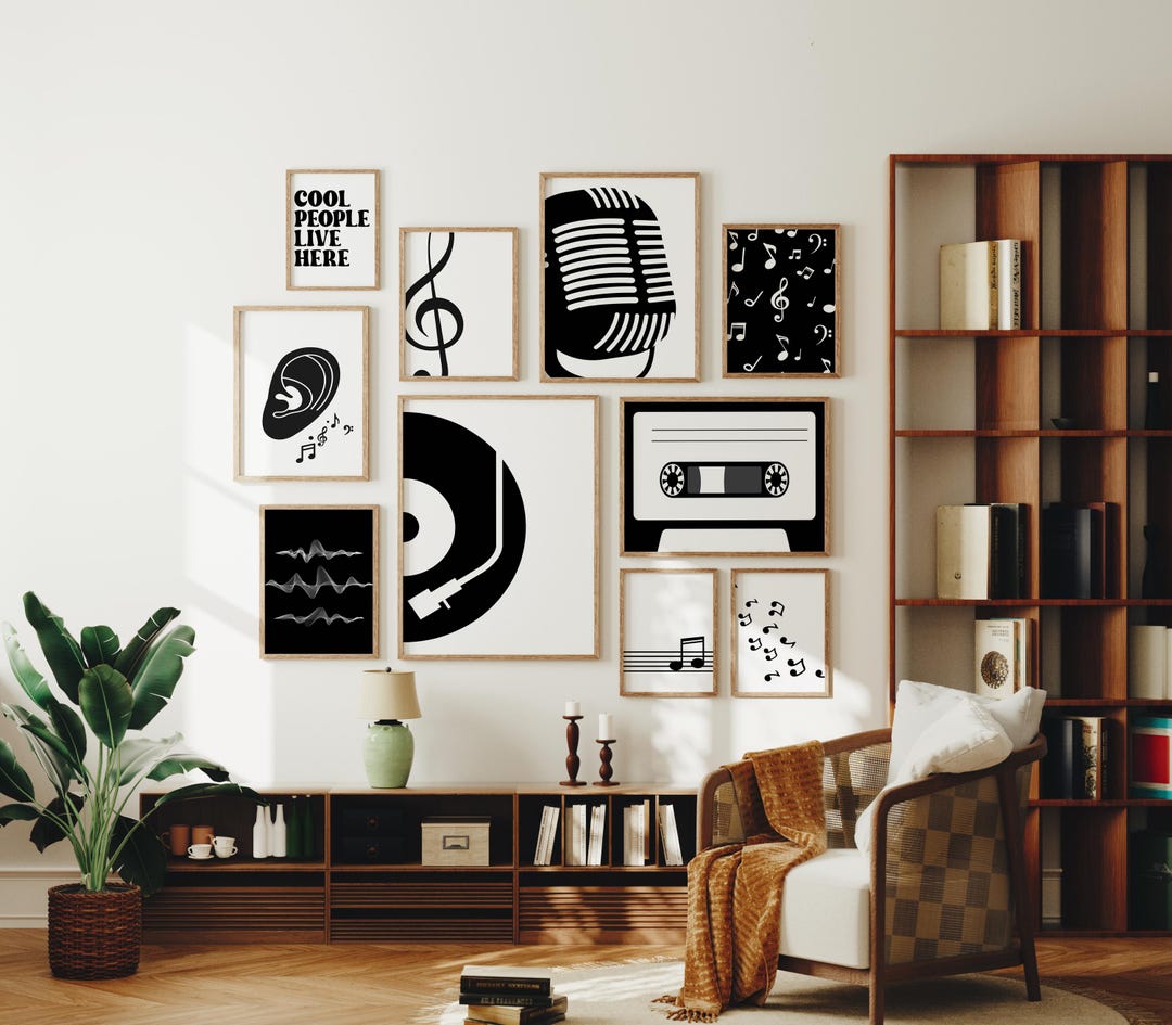 Retro Music Gallery Set of 10 Drawings, Piano Print, Guitar Poster ...