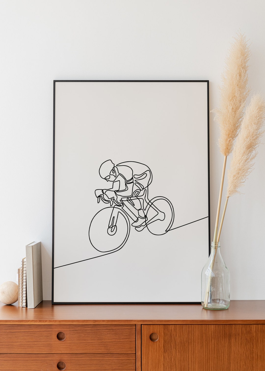 Cyclist Line Art, Minimalist Biker Wall , Digital Download, Mountain ...