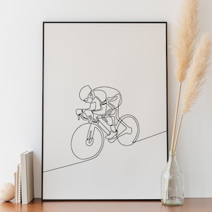 Cyclist Line Art, Minimalist Biker Wall , Digital Download, Mountain ...