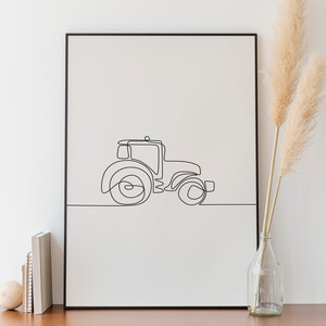 Minimalist Tractor Line Art Digital Download Transportation - Etsy