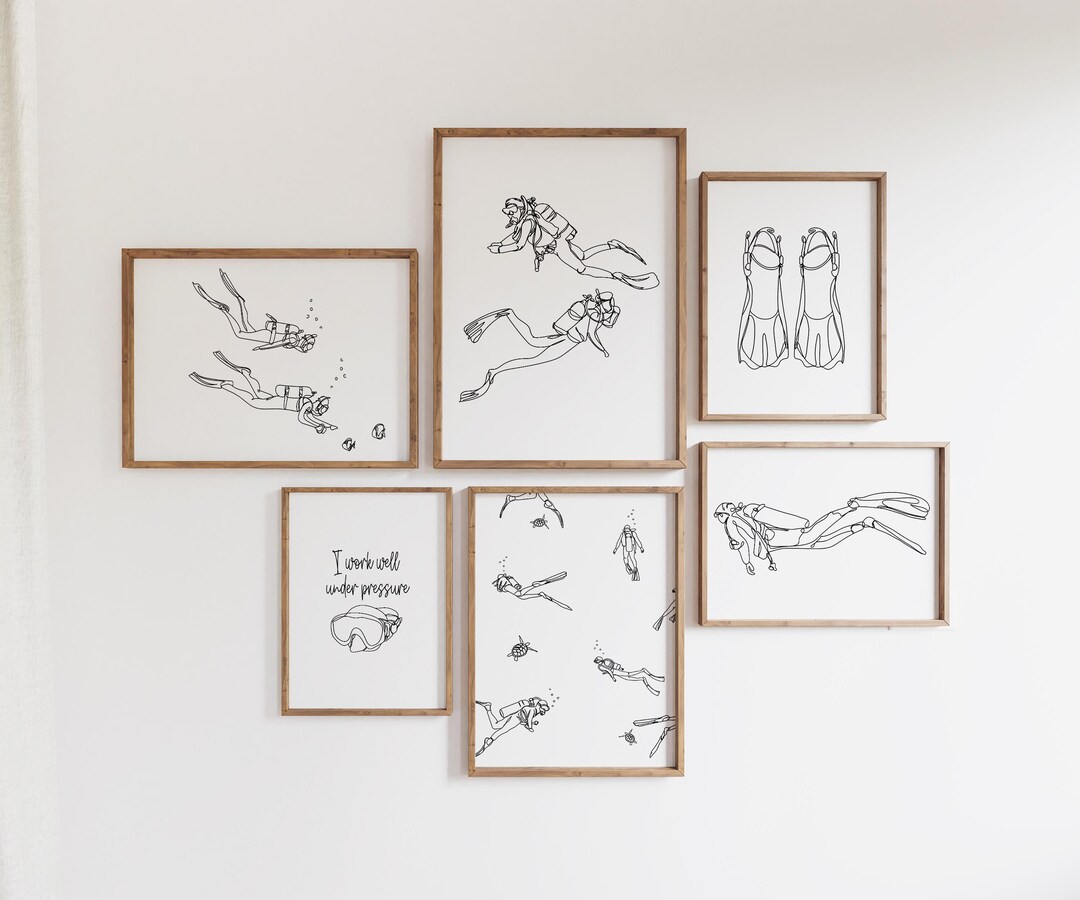 Minimalist Scuba Diving Wall Gallery Set 6, Line Art, Digital File ...
