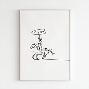 Minimalist Cowboy Line Art Digital Download Horse Rider - Etsy