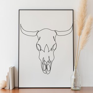 Minimalist Western Line Art, Digital Download, Cowboy Rider Print, Bull ...