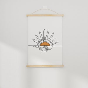 Minimalist Sunset Wave Artwork, Ocean Line Art, Digital Download ...