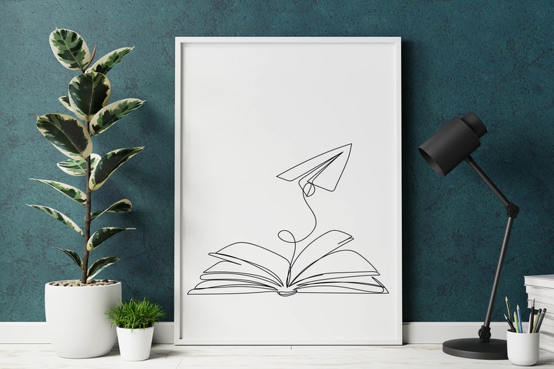 Minimalist Book Line Art, Digital Download, Books Outline Drawing ...