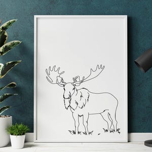 Minimalist Moose Line Art, Digital Download, Wildlife Elk Print, Animal ...