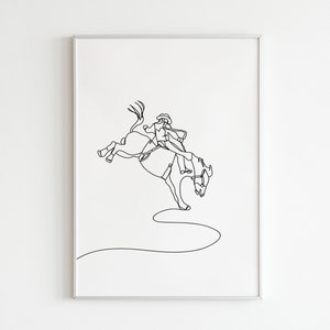 Minimalist Cowboy Line Art, Digital Download, Horse Rider Lasso Print ...